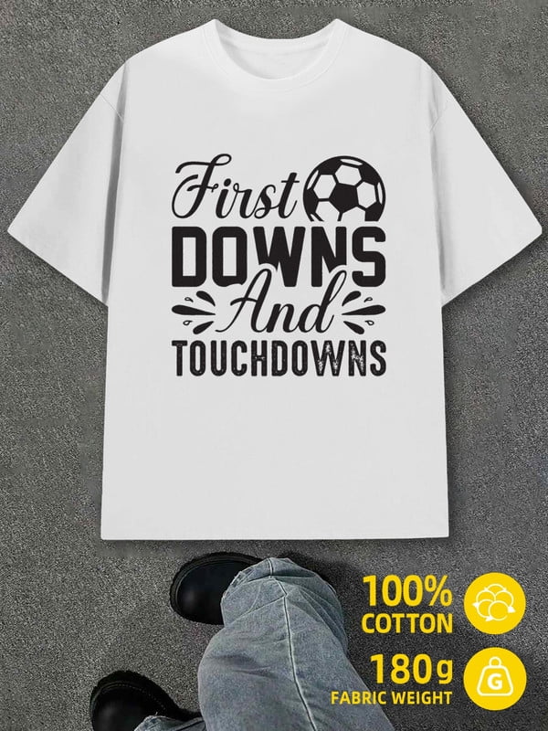 First Downs Tee men white 180G 100% Cotton For summer Casual Daily Wear ...