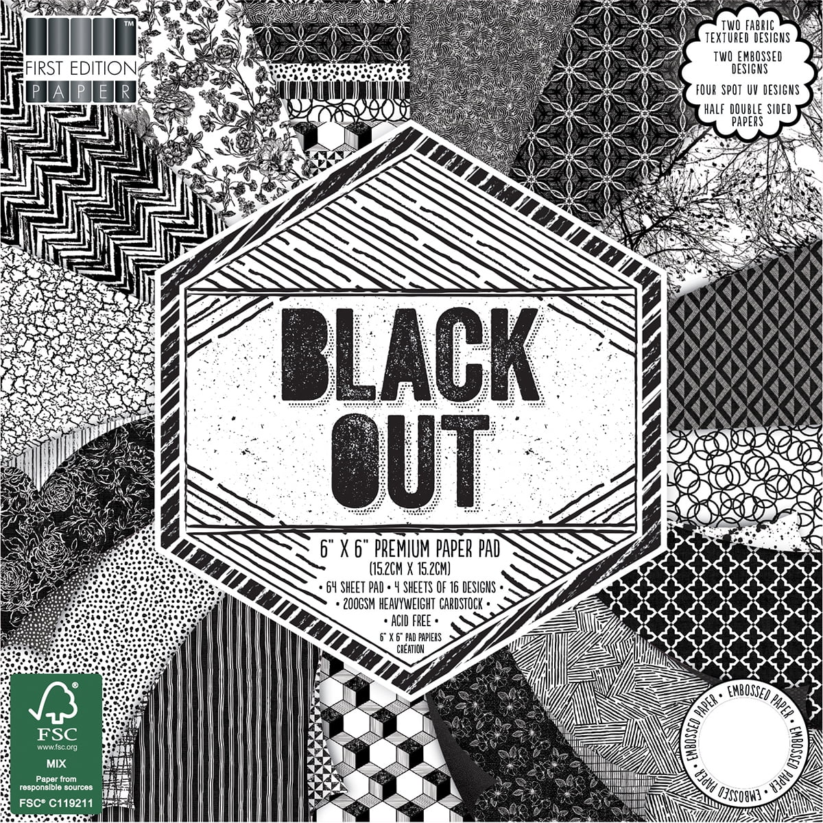 First Edition Premium Paper Pad 6" x 6" 64/Pkg - Black Out, 16 Designs ...
