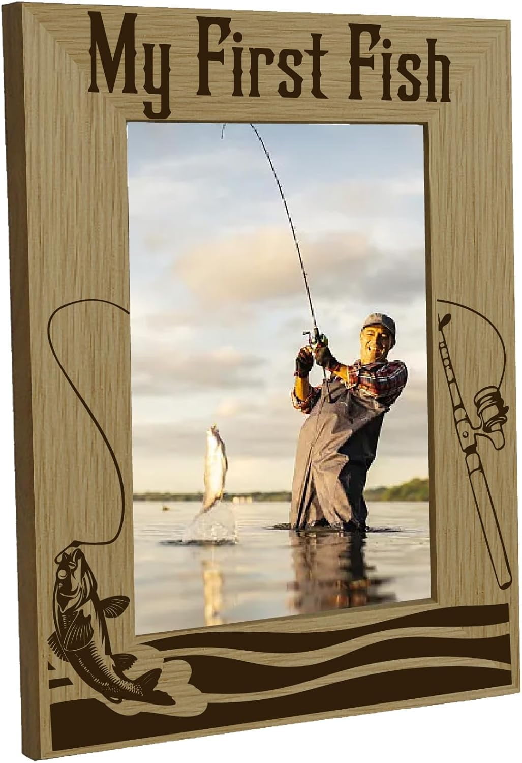 My First Fish Photo Frame Fishing Picture Frame Wood Engraved Rustic ...