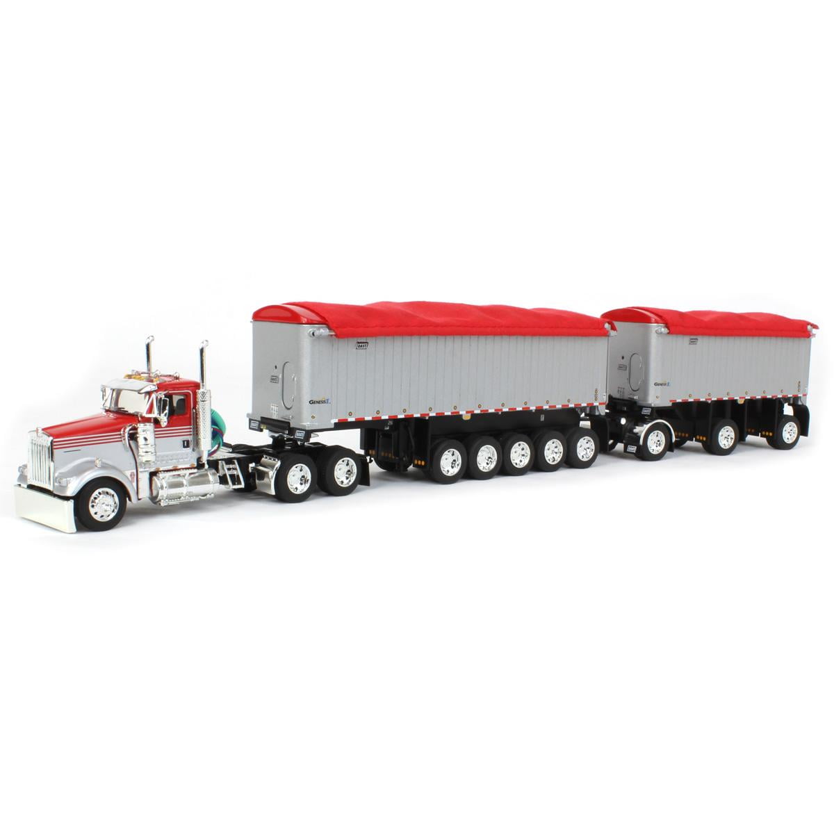 First Gear 1/64 Viper Red/Silver Kenworth W900L w/ 31ft & 20ft End Dump Trailers, DCP, 60-1632 ...