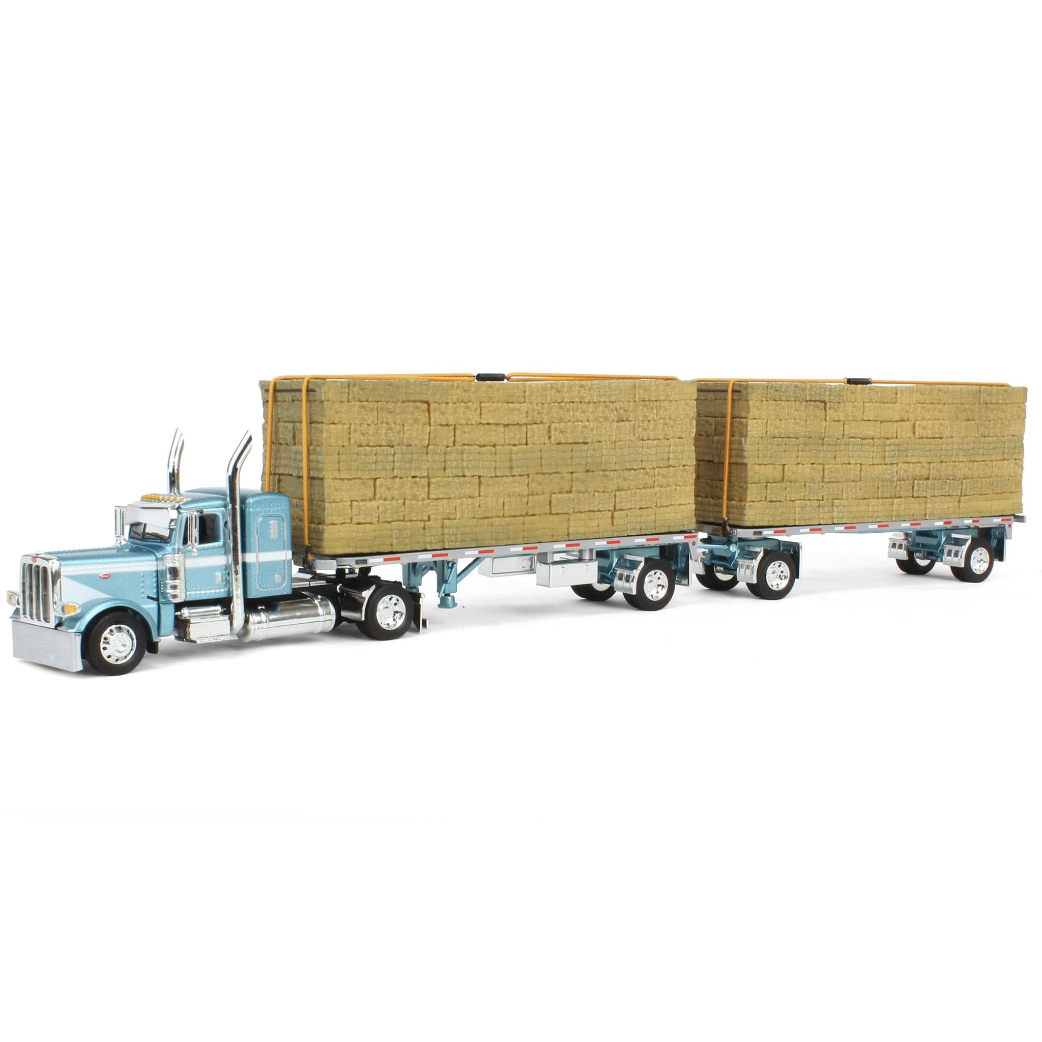 First Gear DCP 1/64 Blue Peterbilt 389 36in Flattop w/ Dual Flatbeds ...