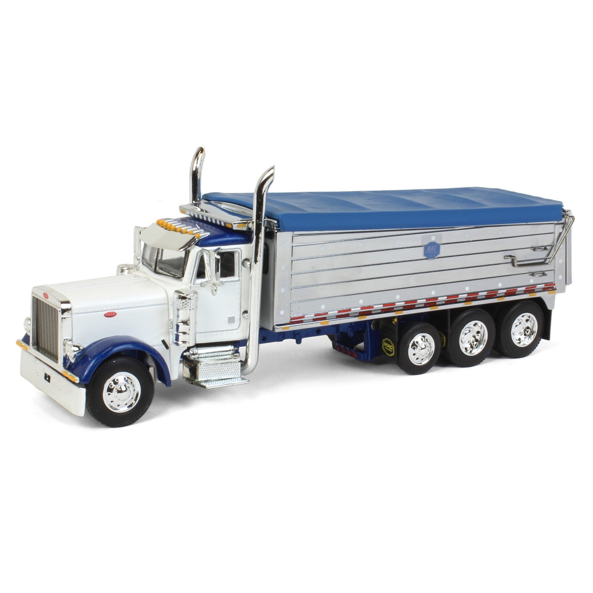 First Gear DCP 1/64 White/Blue Peterbilt 379 w/ Tri-axle Chrome MAC ...