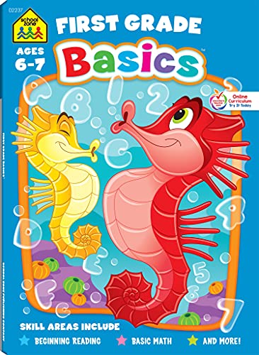 Pre-Owned School Zone - First Grade Basics Workbook 64 Pages, Ages 5 to ...