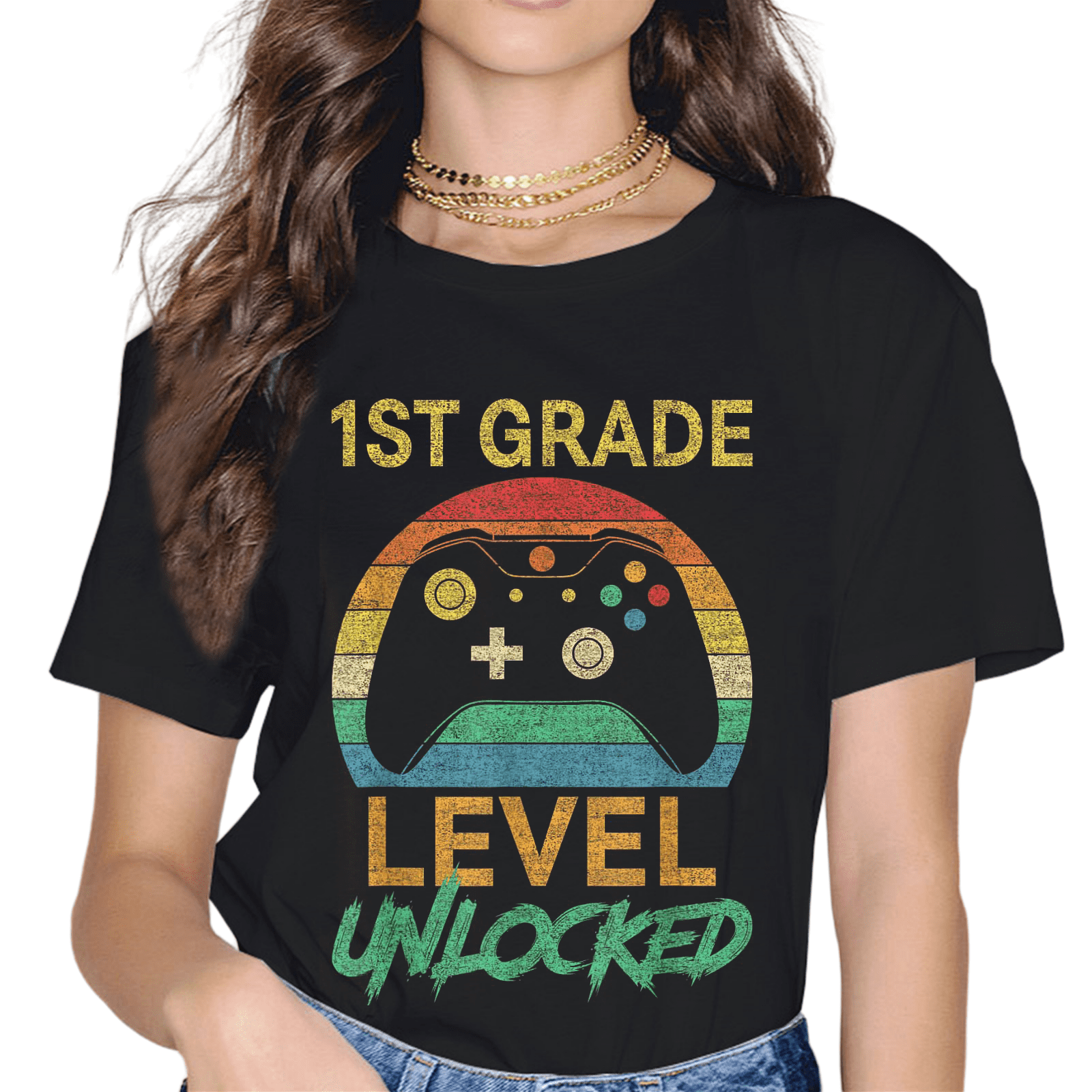 First Grade Level Unlocked Gamer 1st Day Of School Boy Kids T-Shirt ...