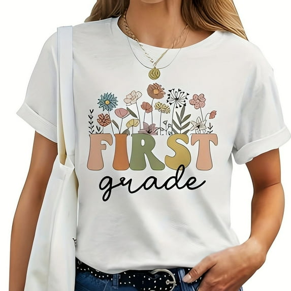 First Grade Tea Wildflower Back To School Floral Oui Wo T-S1Hirt ...