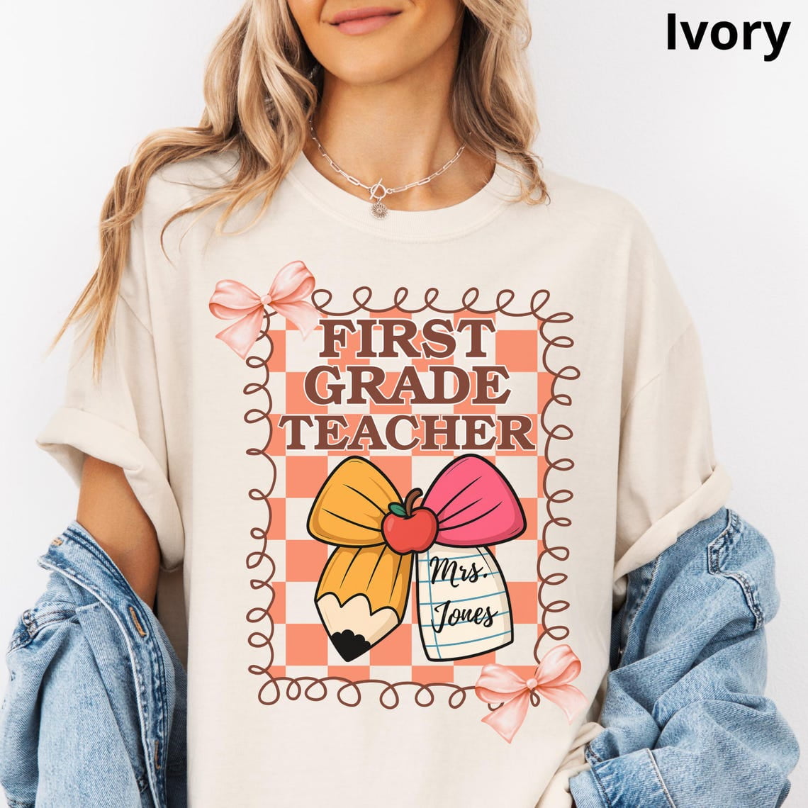 First Grade Teacher Shirt | Coquette Pencil Bow Tee | Back to School ...