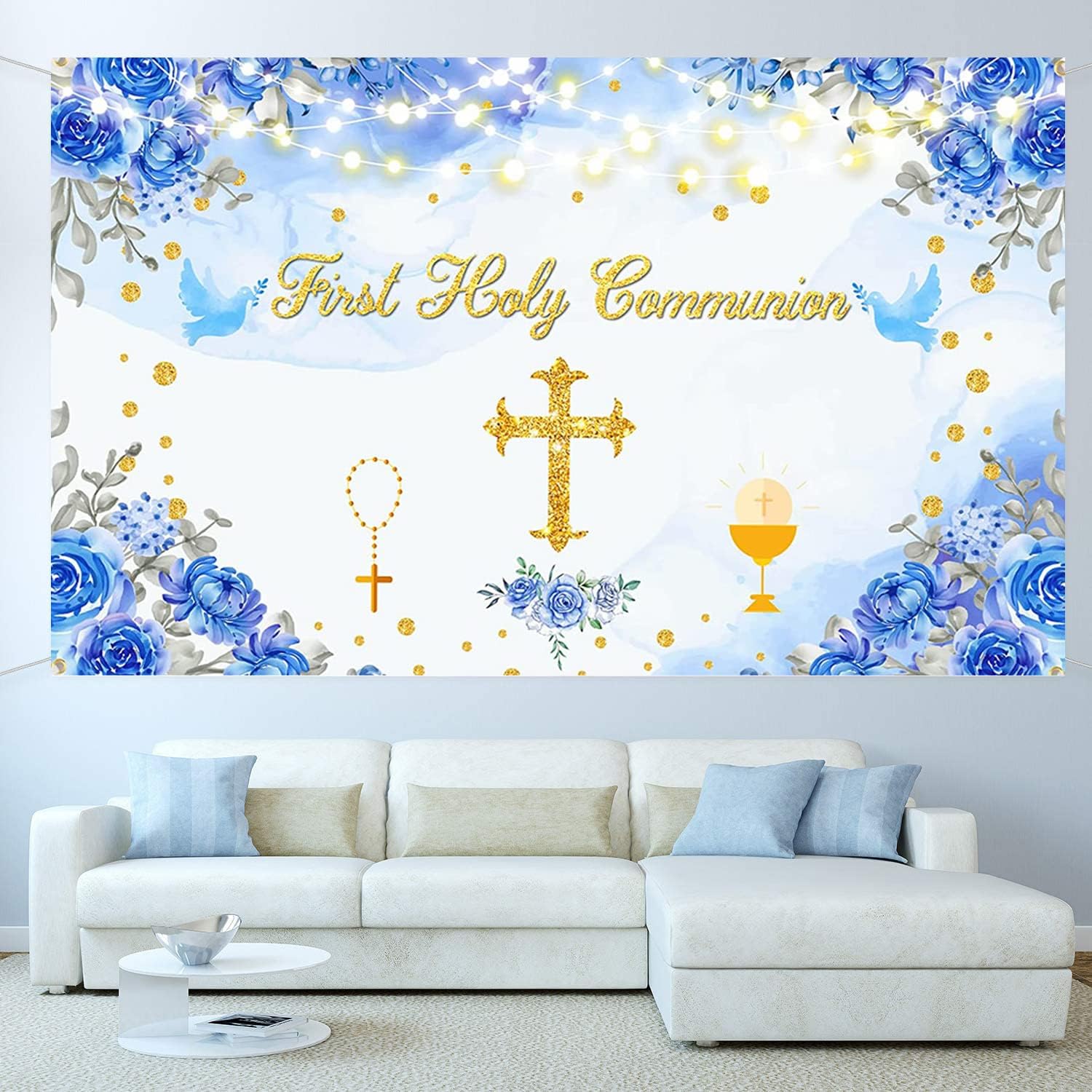 First Holy Communion Backdrop Banner Christening Baptism God Bless ...