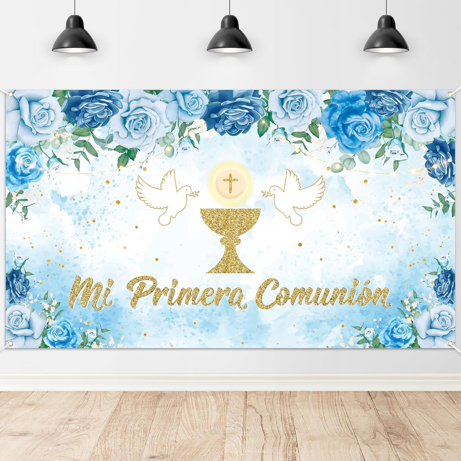 First Holy Communion Backdrop Banner God Bless Baptism Party ...