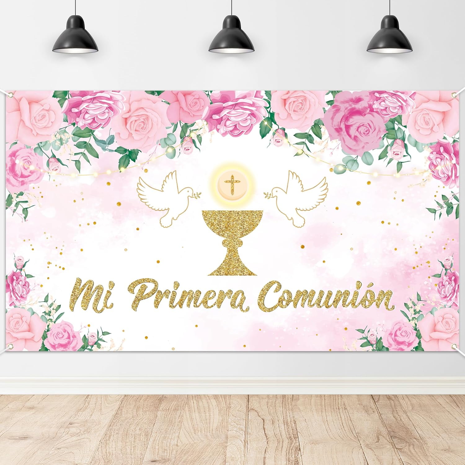 First Holy Communion Backdrop Banner God Bless Baptism Party ...