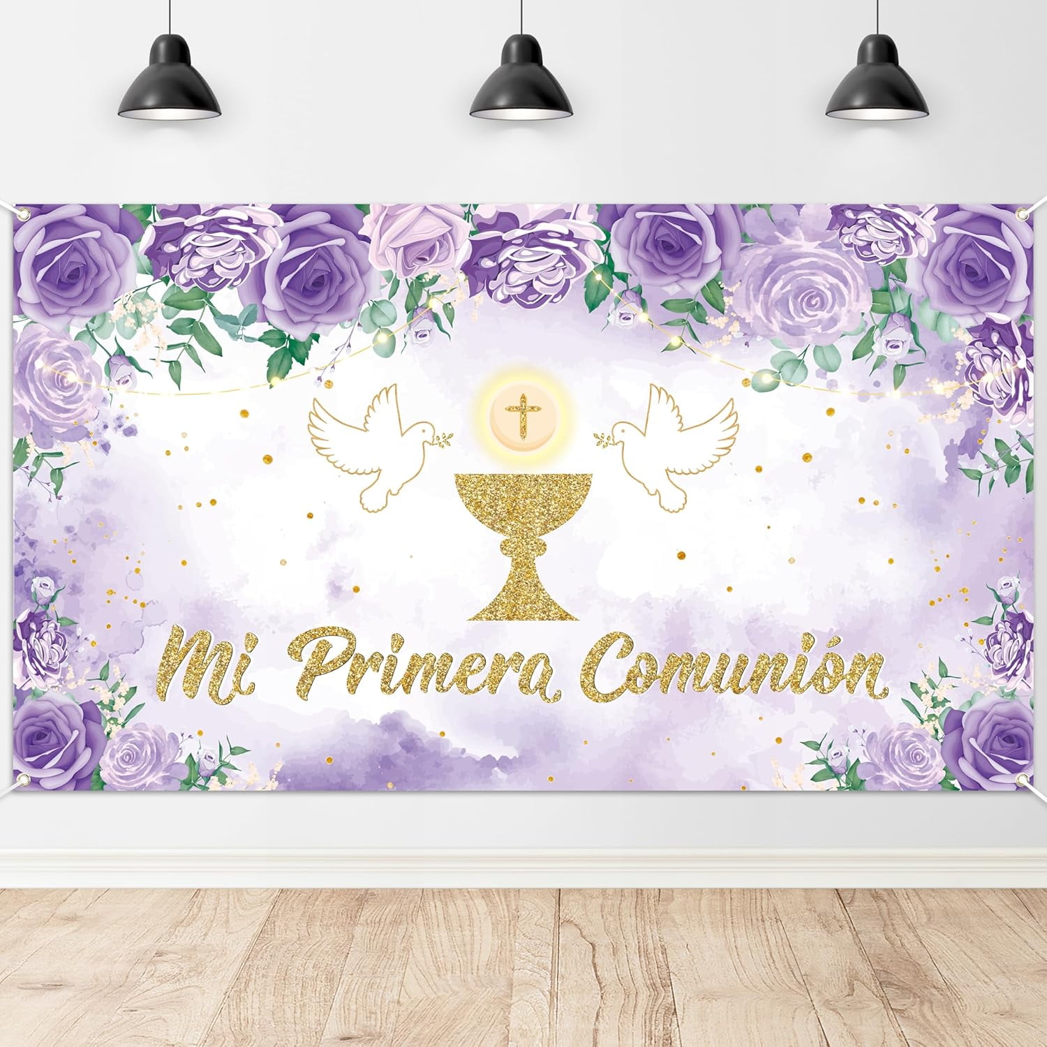 First Holy Communion Backdrop Banner God Bless Baptism Party ...
