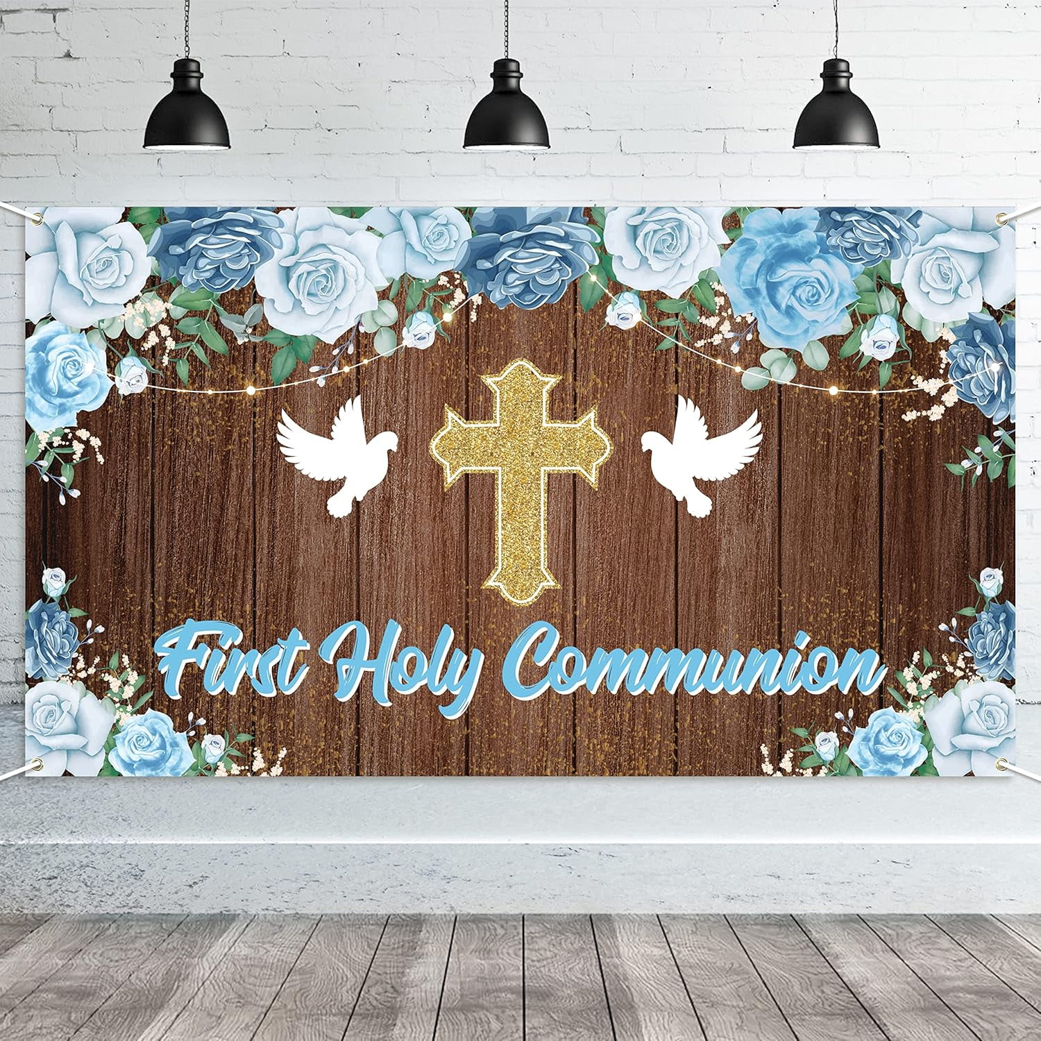 First Holy Communion Backdrop Banner God Bless Baptism Party ...