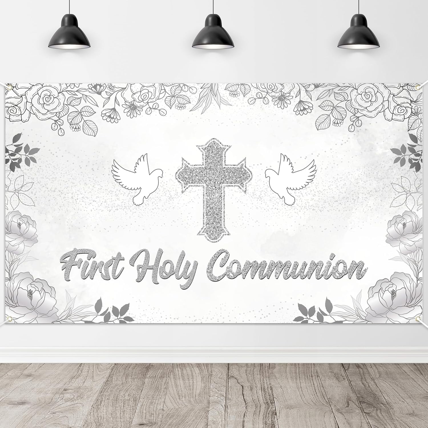 First Holy Communion Backdrop Banner God Bless Baptism Party ...