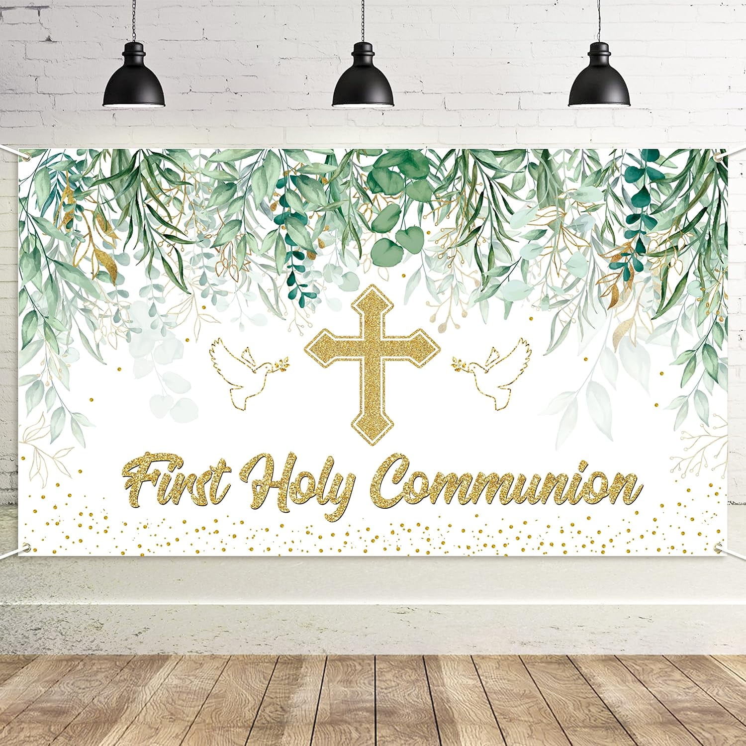 First Holy Communion Backdrop Banner God Bless Baptism Party ...