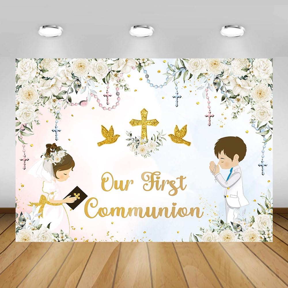 Our First Holy Communion Backdrop for Boy and Girl Siblings Baptism ...