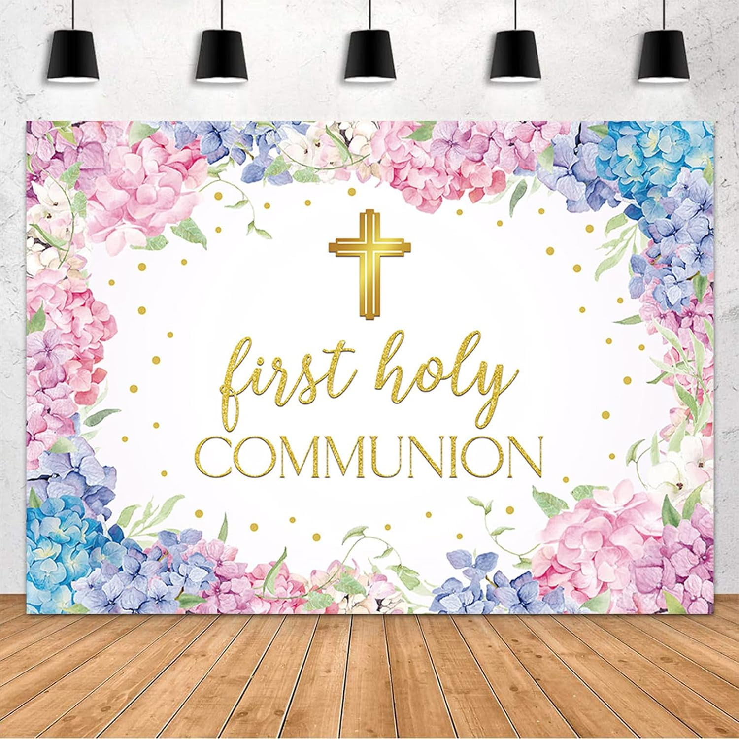 First Holy Communion Backdrop Colorful God Bless Baptism Photography ...