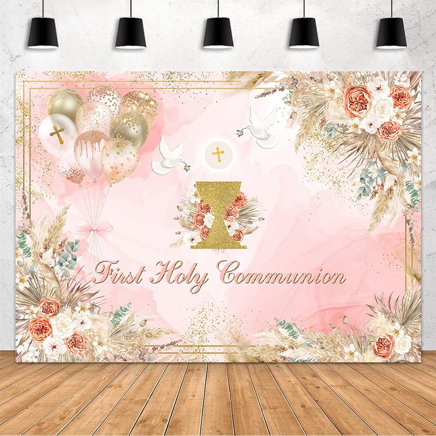 First Holy Communion Backdrop God Bless Baptism Party Photography ...
