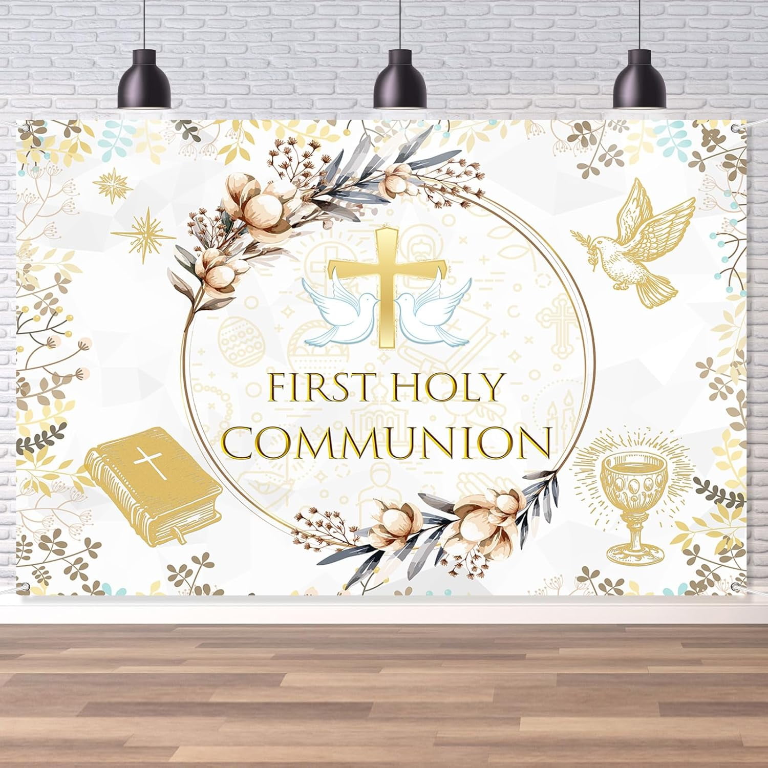 First Holy Communion Backdrop, God Bless Christening Comunion ...