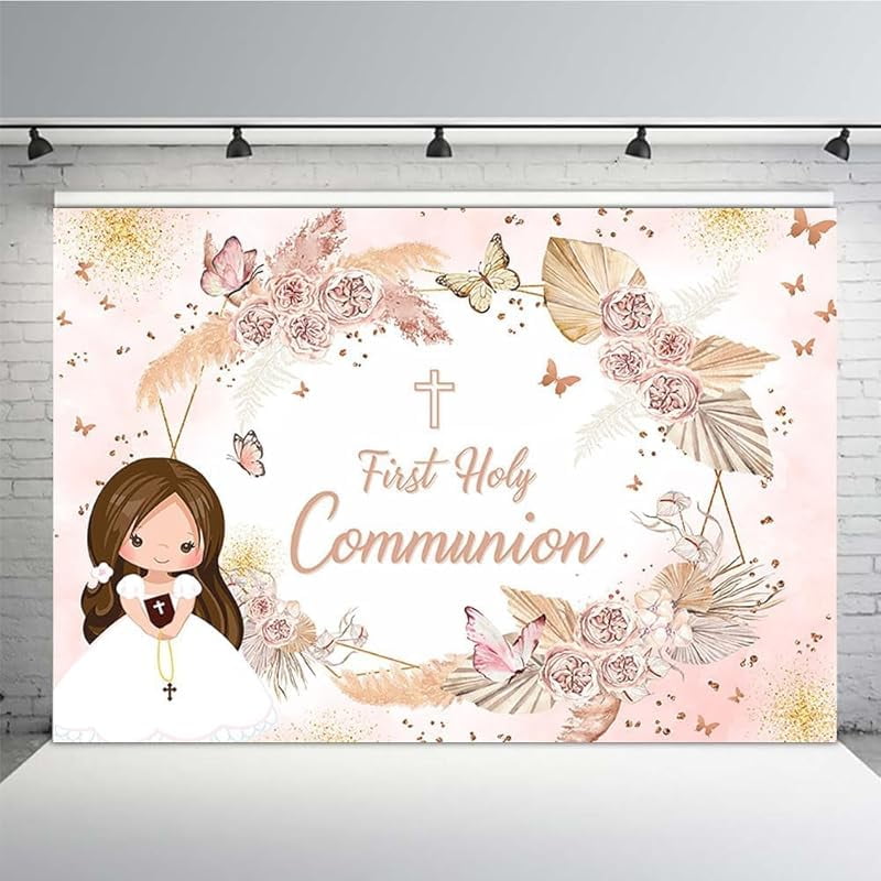 First Holy Communion Backdrop God Bless Girls Baptism Party Decorations ...