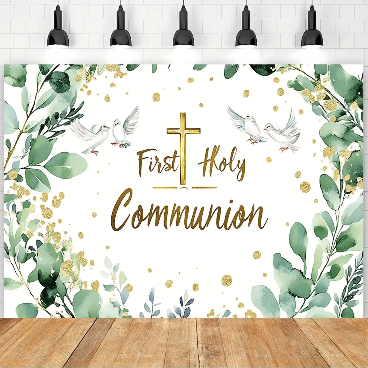 First Holy Communion Backdrop Gold God Bless Photography Background ...