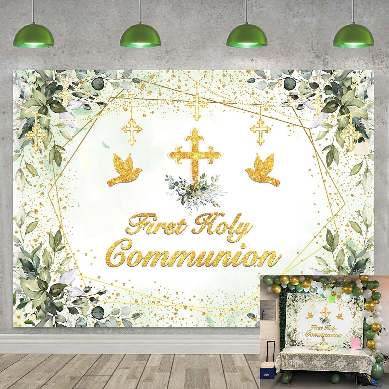 First Holy Communion Backdrop Greenery Baptism Party Decoration ...