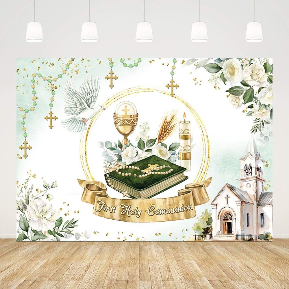 First Holy Communion Backdrop Greenery Mi Primera Comunion Photography Background Baptism ...
