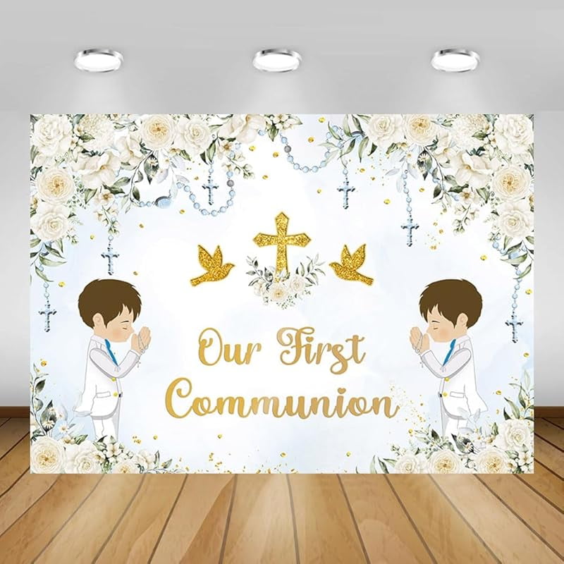 Our First Holy Communion Backdrop for Twin Boys Siblings First Holy ...