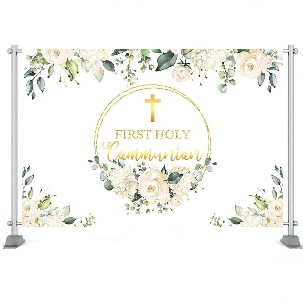 First Holy Communion Backdrops Newborn Baptism God Bless Baby Party ...