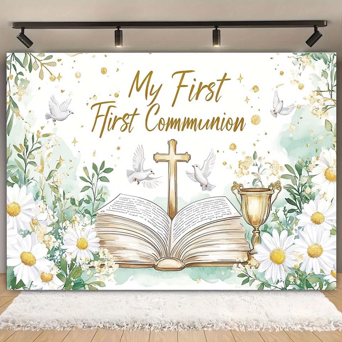 First Holy Communion Baptism Decorations Gold Grail Cross Party ...