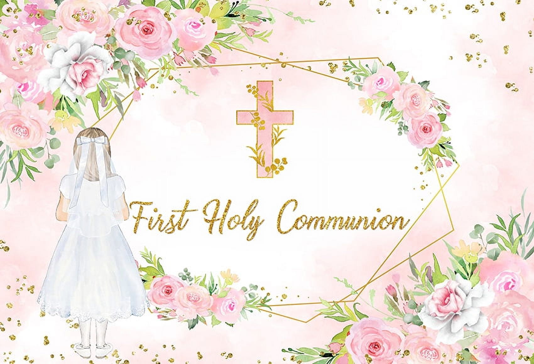 First Holy Communion Baptism God Bless Kid Mi Primera Comunion Party r Photo Backdrop Studio ...