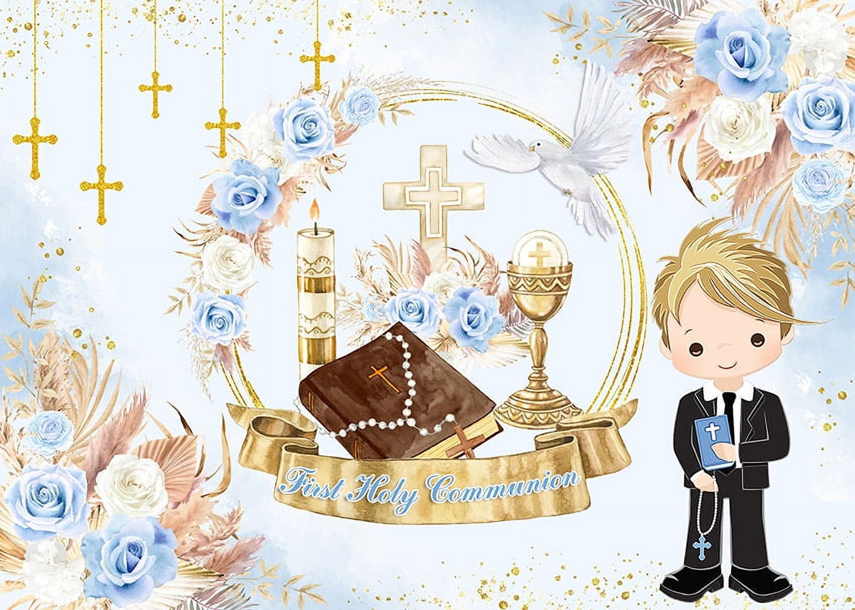 First Holy Communion Baptism God Bless Kid Mi Primera Comunion Party r ...