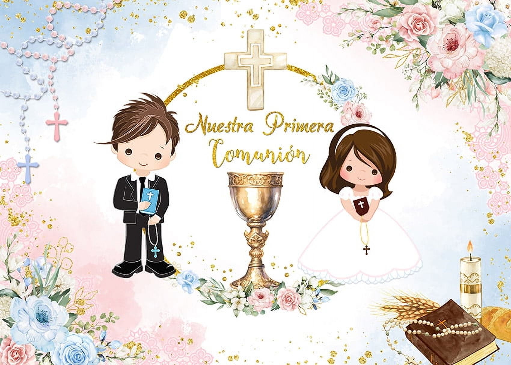 First Holy Communion Baptism God Bless Kid Mi Primera Comunion Party r Photo Backdrop Studio ...
