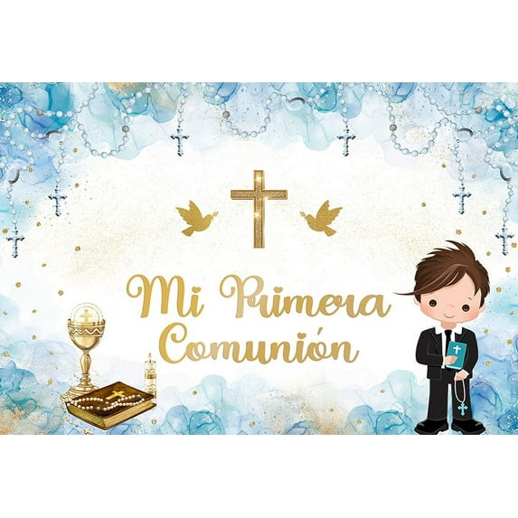 First Holy Communion Baptism God Bless Kid Mi Primera Comunion Party r Photo Backdrop Studio ...