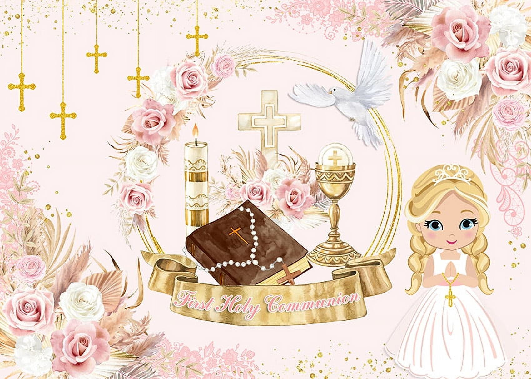 First Holy Communion Baptism Mi Primera Comunion Kid God Bless Party r ...