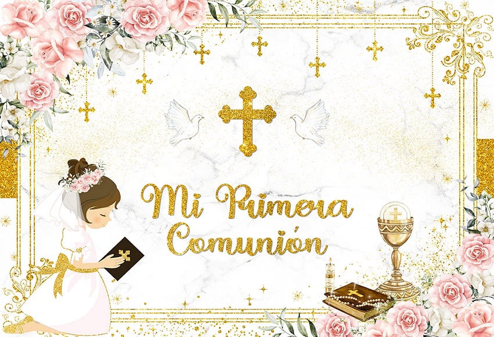 First Holy Communion Baptism Mi Primera Comunion Kid God Bless Party r ...