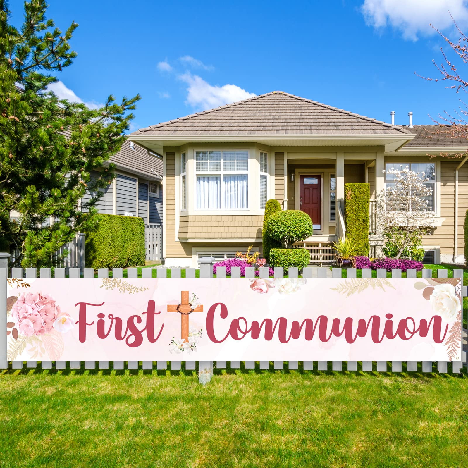 First Holy Communion Blue Banner for Baby Christening 1st Baptism Party ...