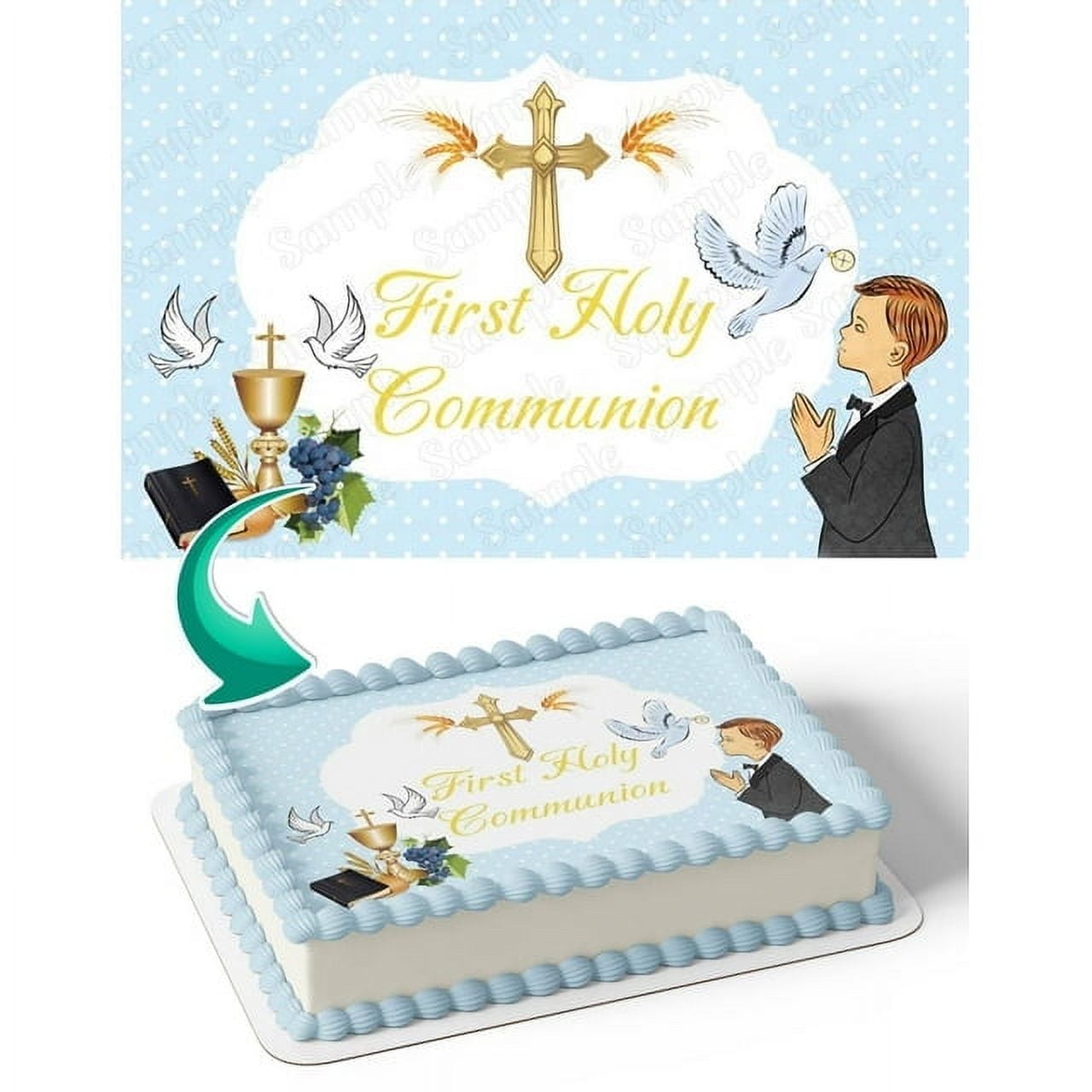First Holy Communion Boy Edible Image Cake Topper For Quarter Sheet ...