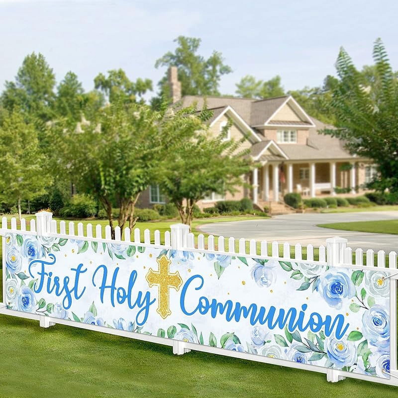 First Holy Communion Boys Banner 9.8x1.6ft Christening God Bless Sign 1st Communion Confirmation ...