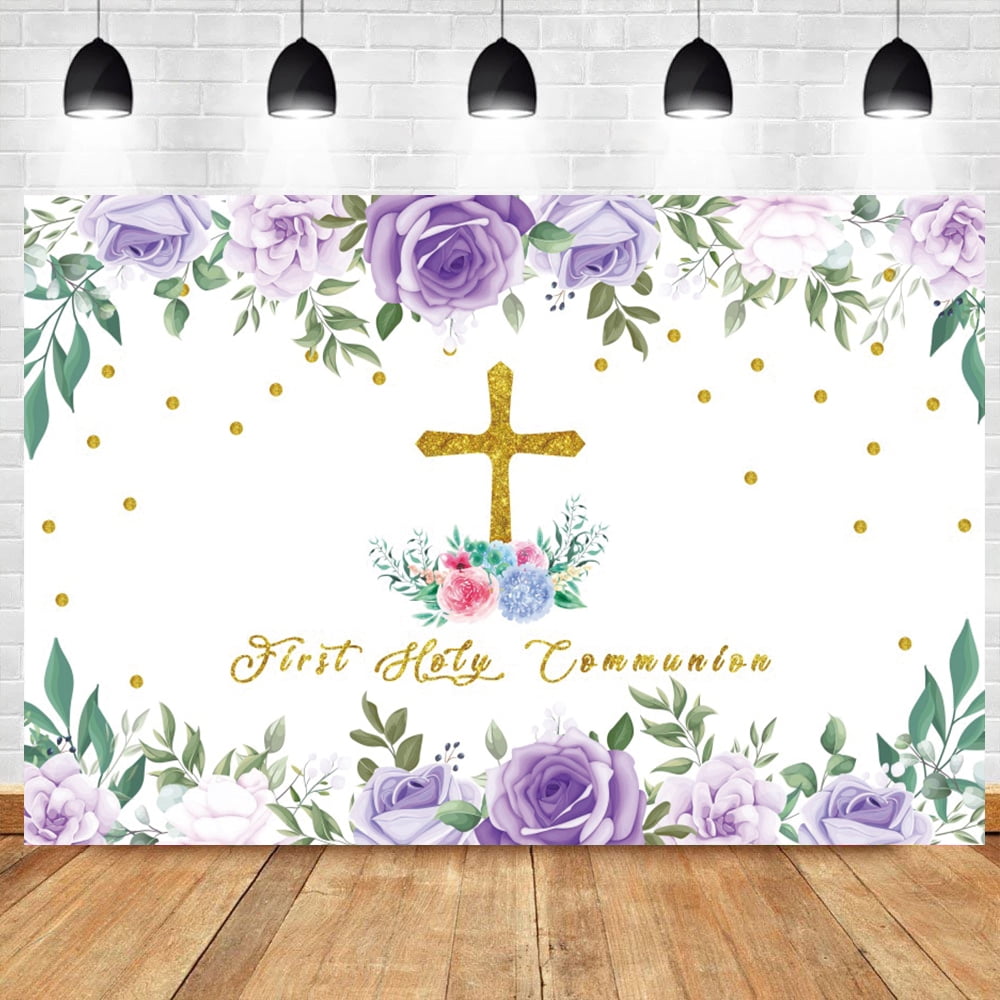 First Holy Communion Ceremony Party Background Golden Christian Cross ...