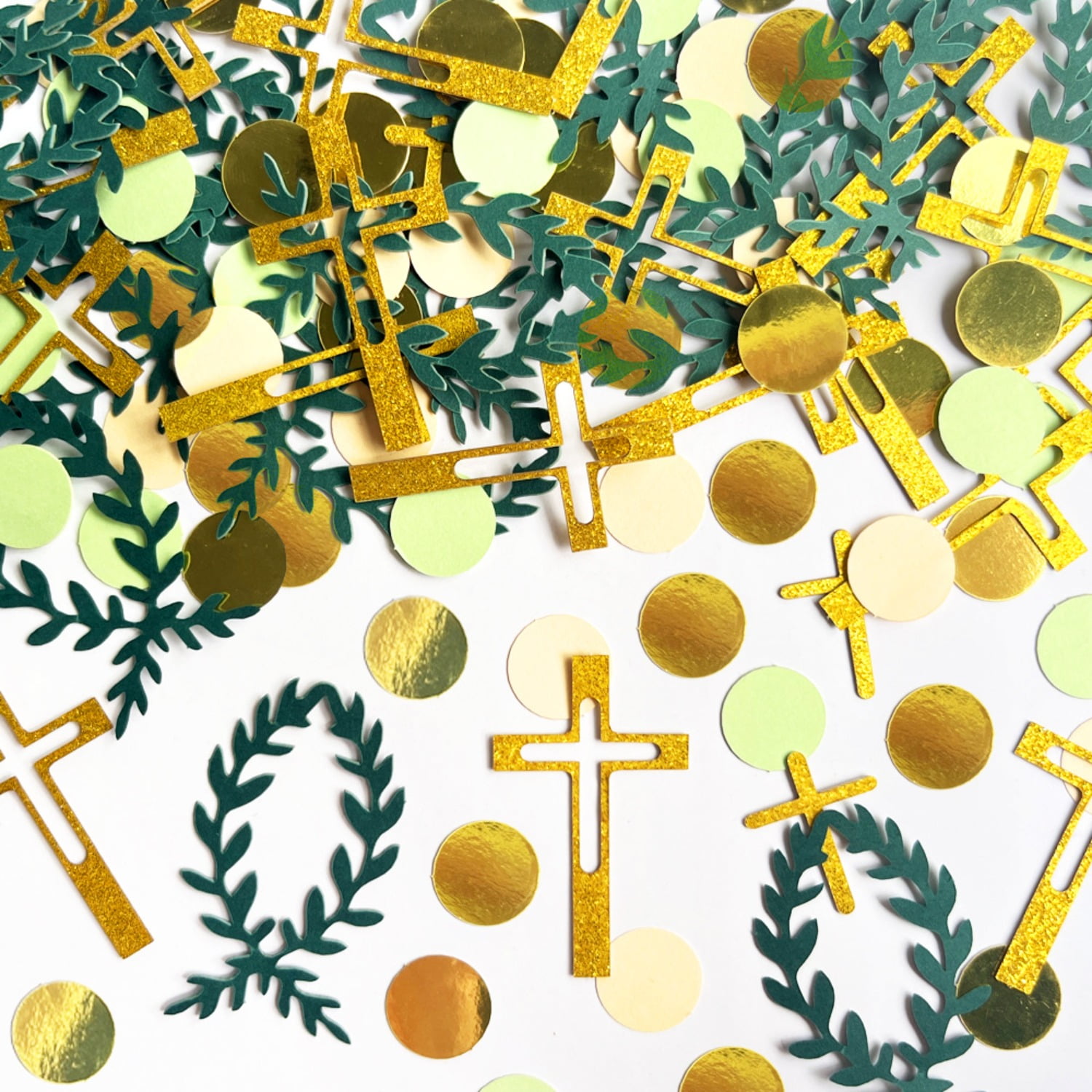 First Holy Communion Cross Dove Leaf Paper Glitter Confetti Decorations ...