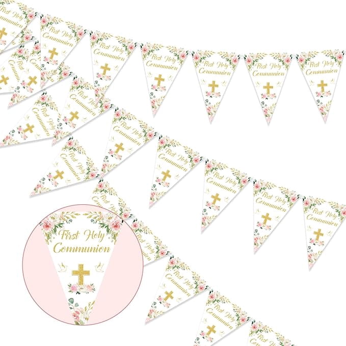 First Holy Communion Decorations for Girls Pink, 3 Pack First Holy ...