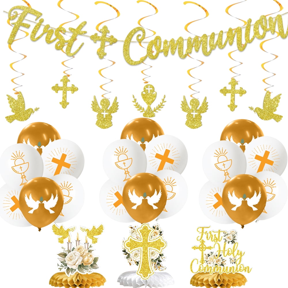 First Holy Communion Decorations Gold Glitter First Holy Communion ...