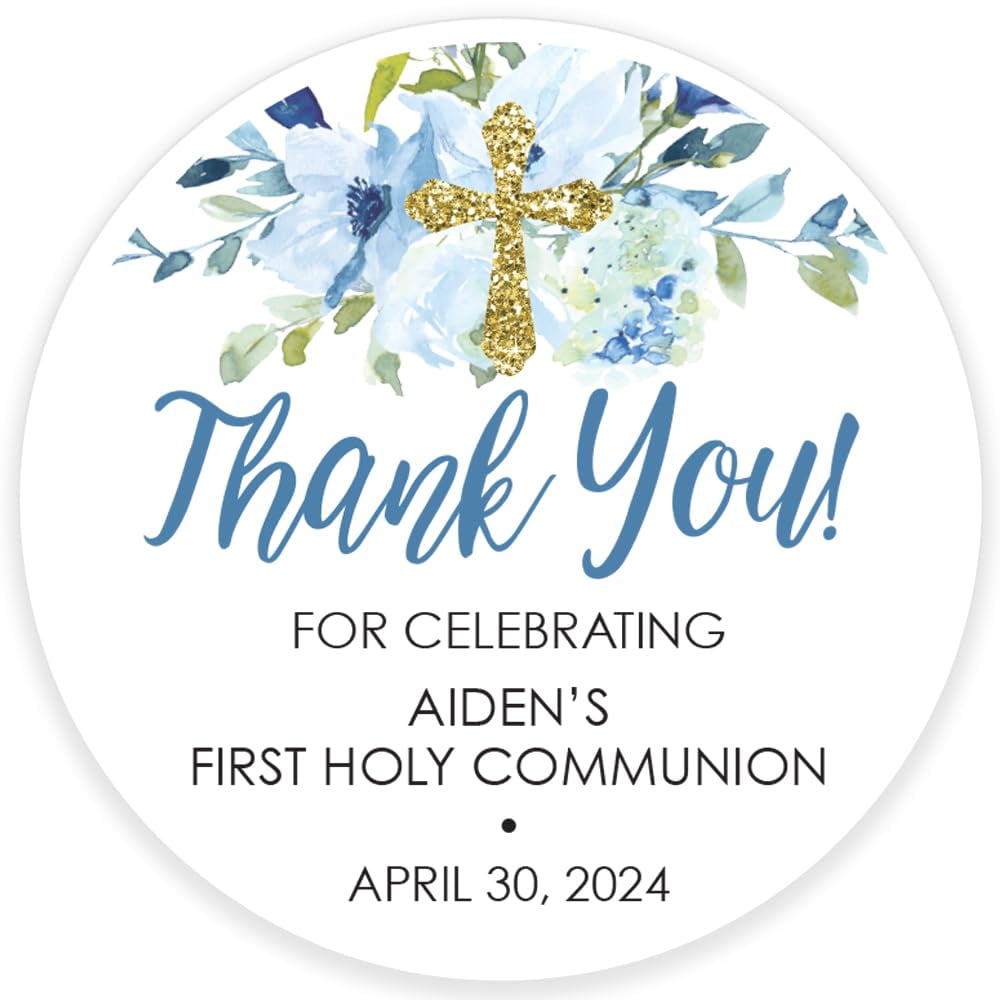 First Holy Communion Favor Stickers Boys 1st Holy Communion Thank You ...