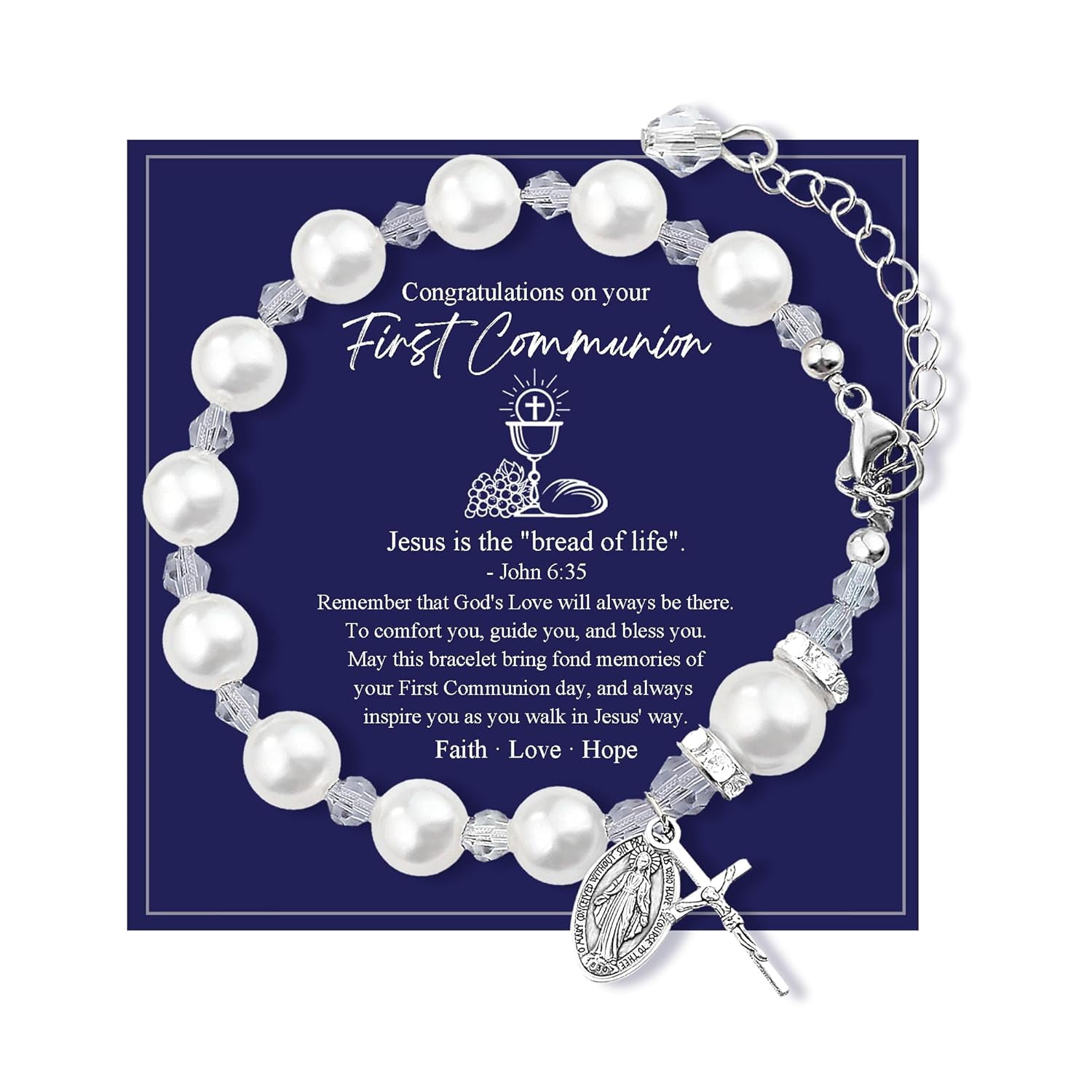 First Holy Communion Gifts for Girls, Catholic Rosary Bracelet 1st ...
