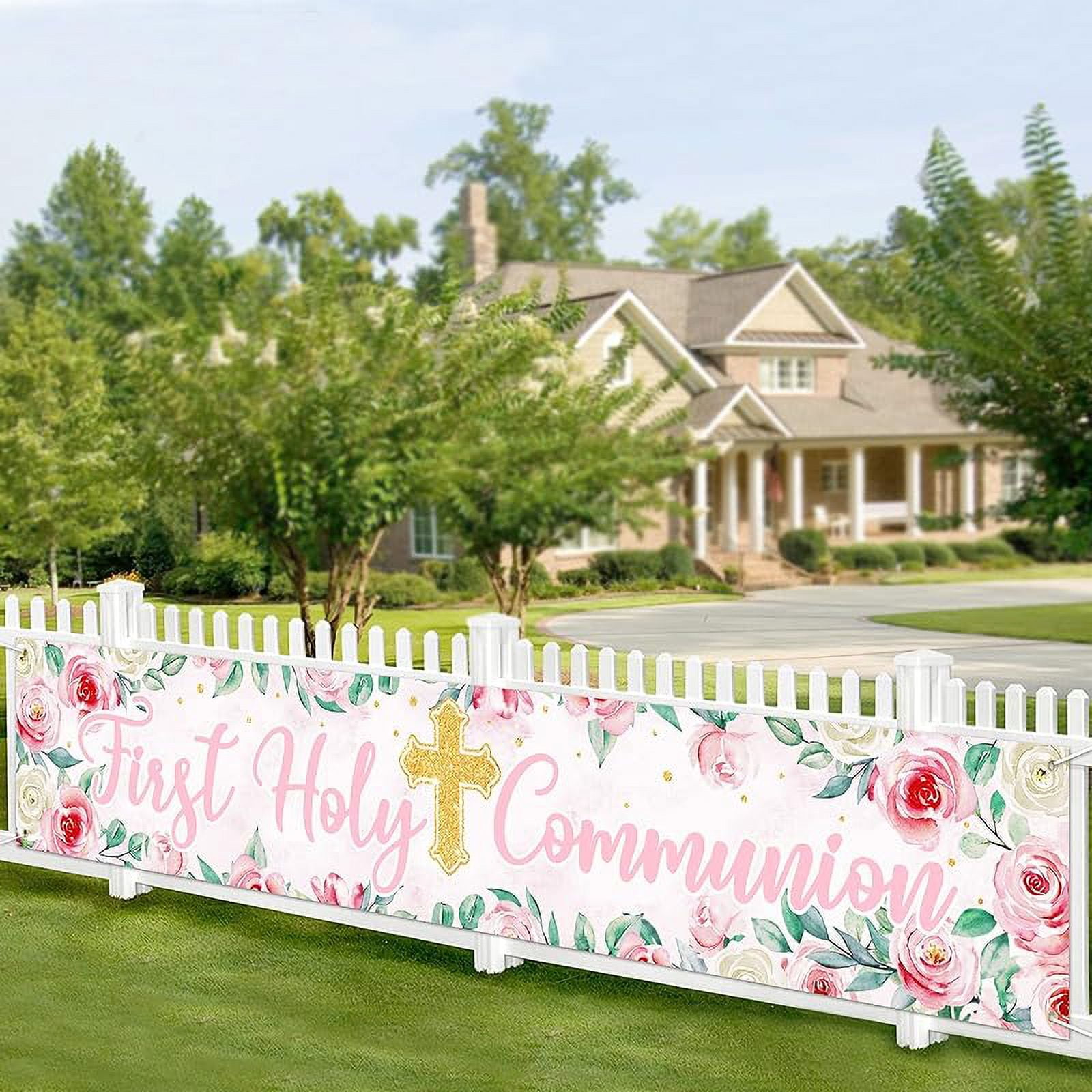 First Holy Communion Girl Banner 9.8x1.6ft Christening God Bless Sign ...