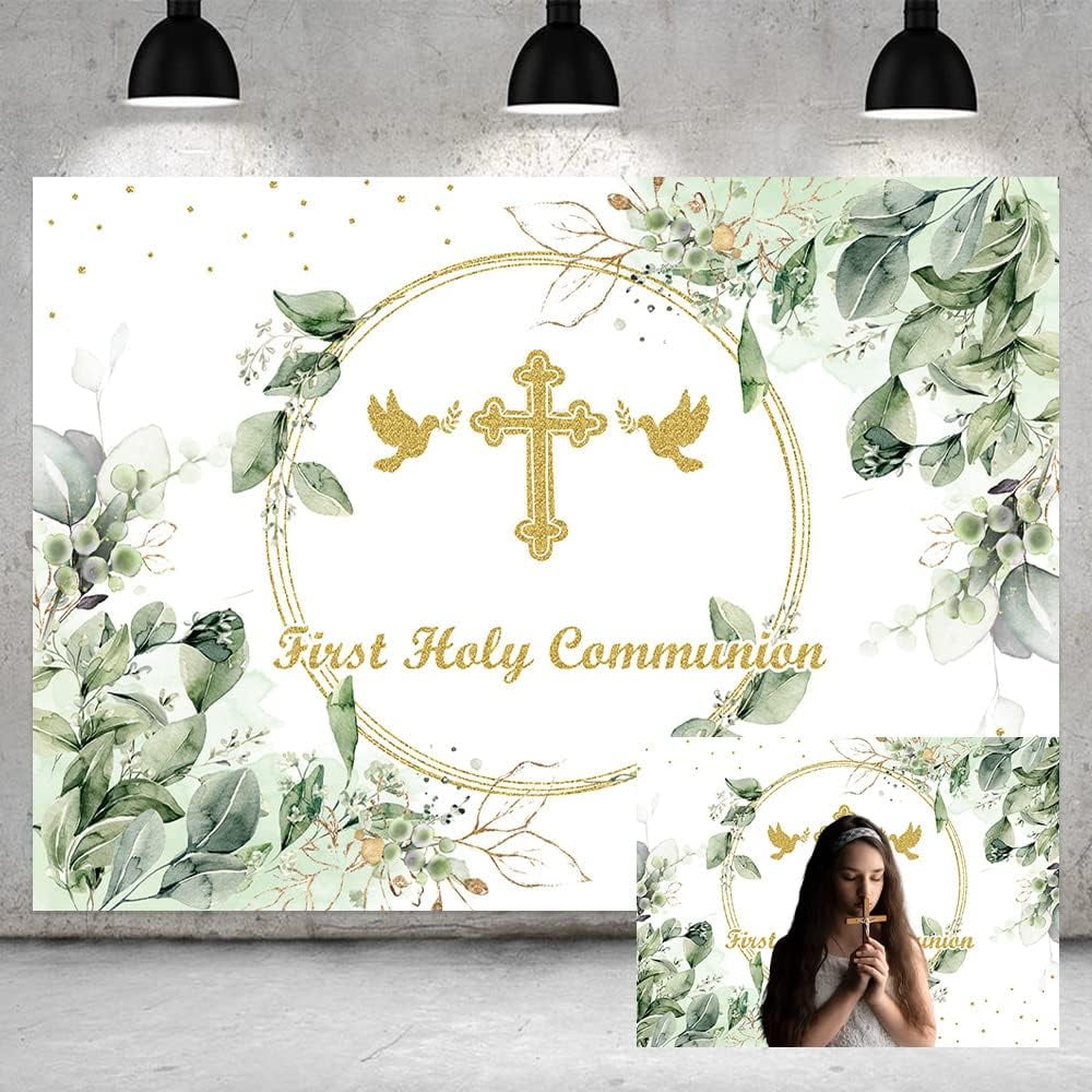 First Holy Communion God Bless The Lvye Flowers Baptism Party Backdrop ...