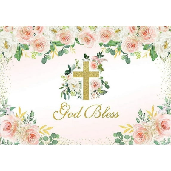 First Holy Communion God Bless The Lvye Flowers Baptism Party Backdrop ...