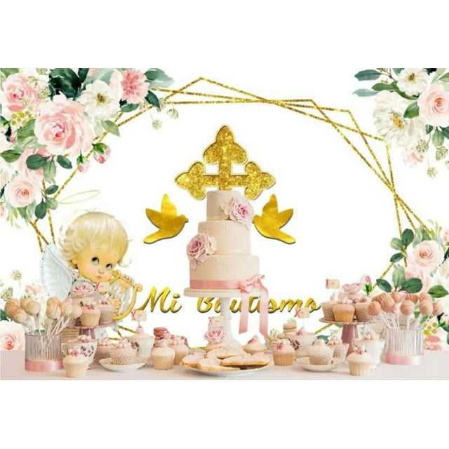 First Holy Communion God Bless The Lvye Flowers Baptism Party Backdrop ...