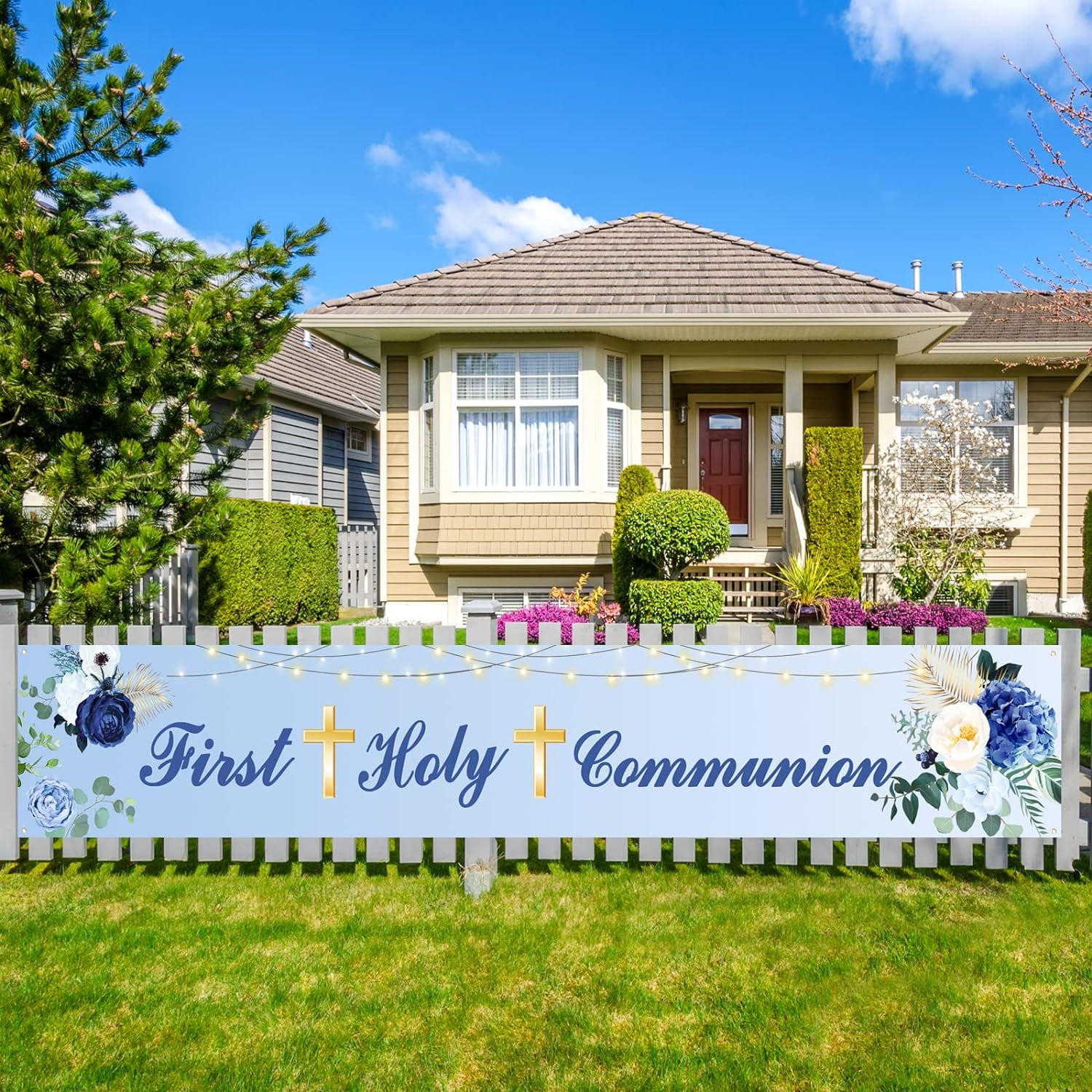 First Holy Communion Large Banner, Baptism Decorations for Boys or ...