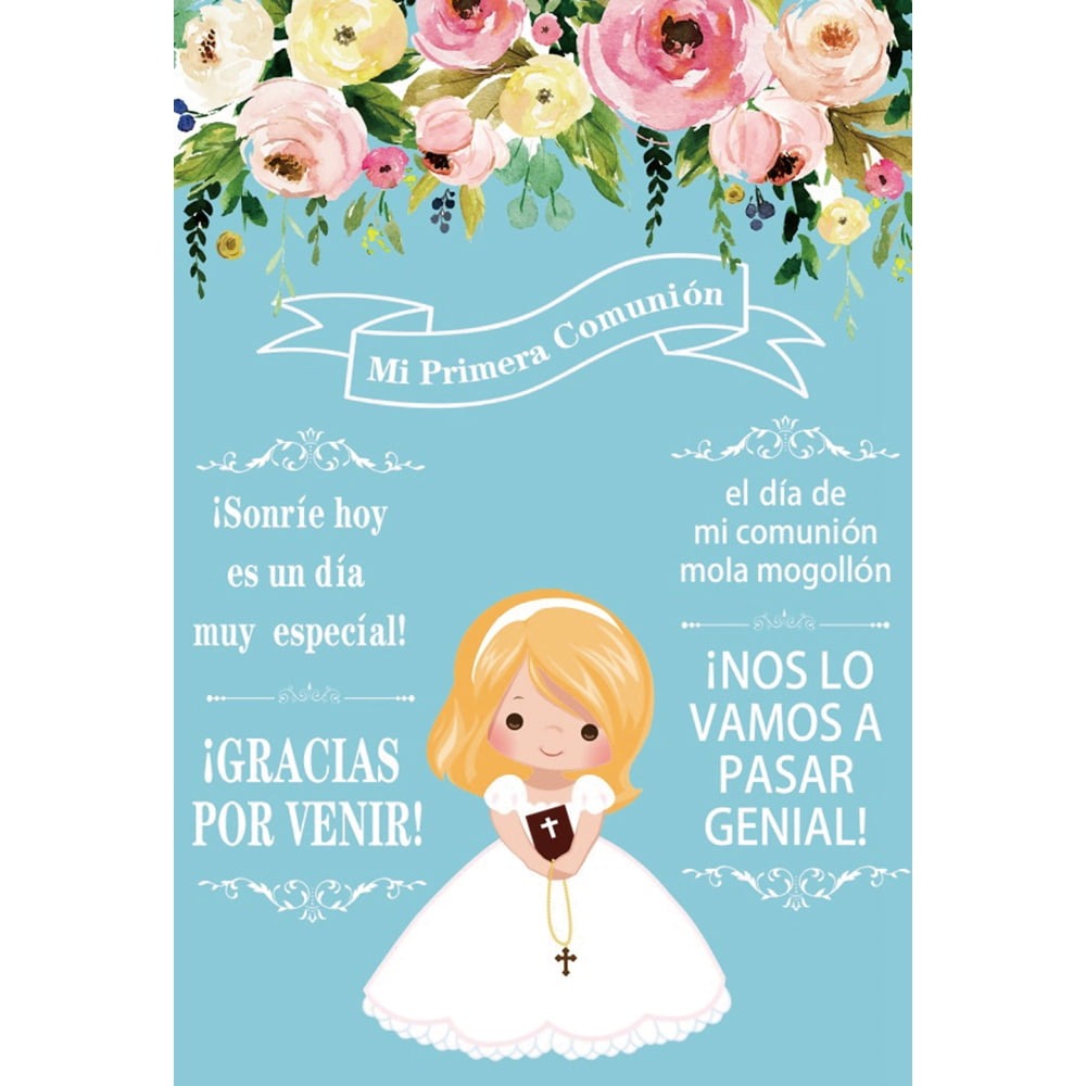 First Holy Communion Photography Backdrop God Bless Gold Cross Grail ...