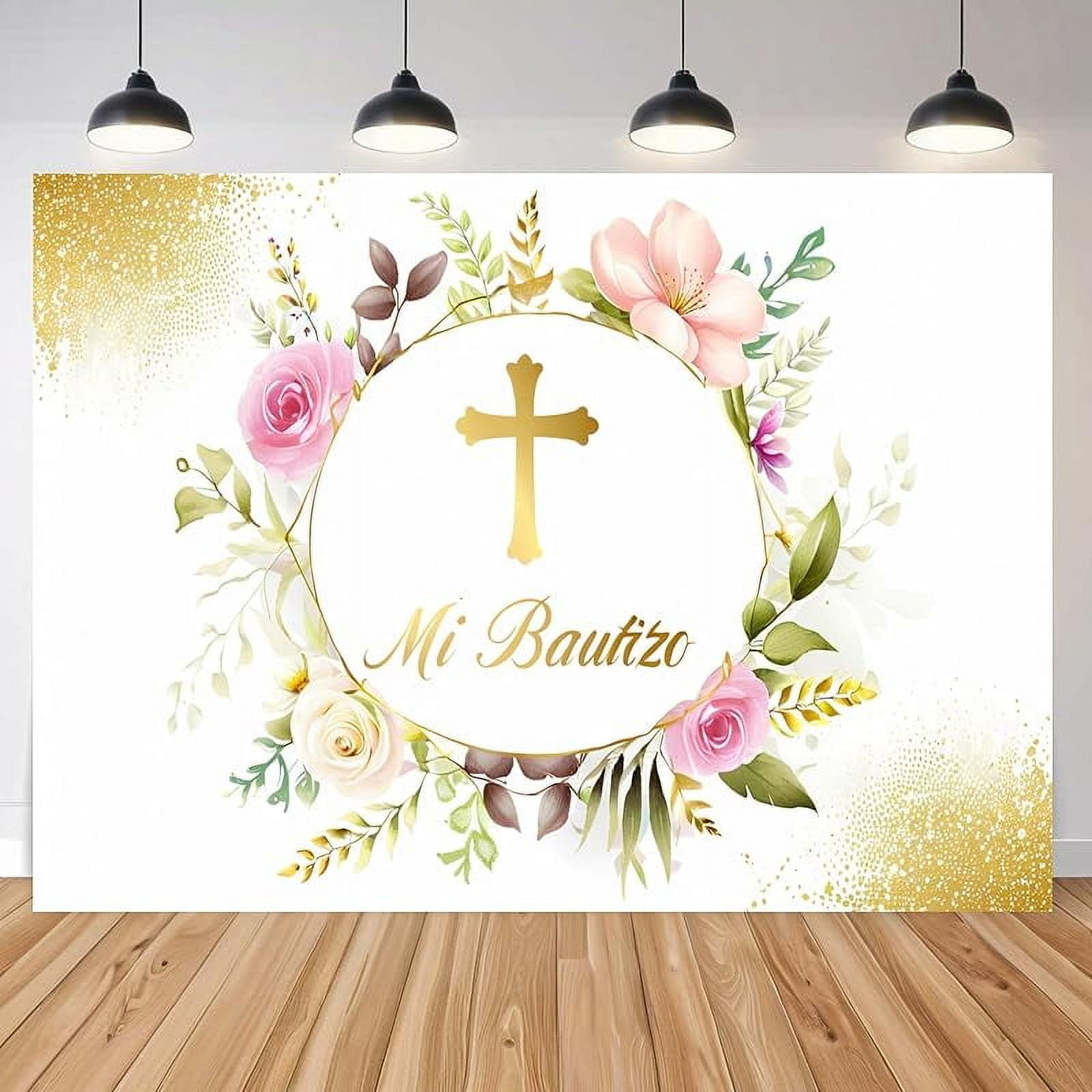 First Holy Communion Photography Backdrop Watercolor Blue Pink Flowers ...